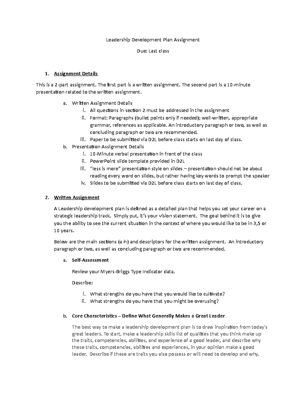 Leadership Development Plan Assignment. Final 2019 1 - Leadership ...