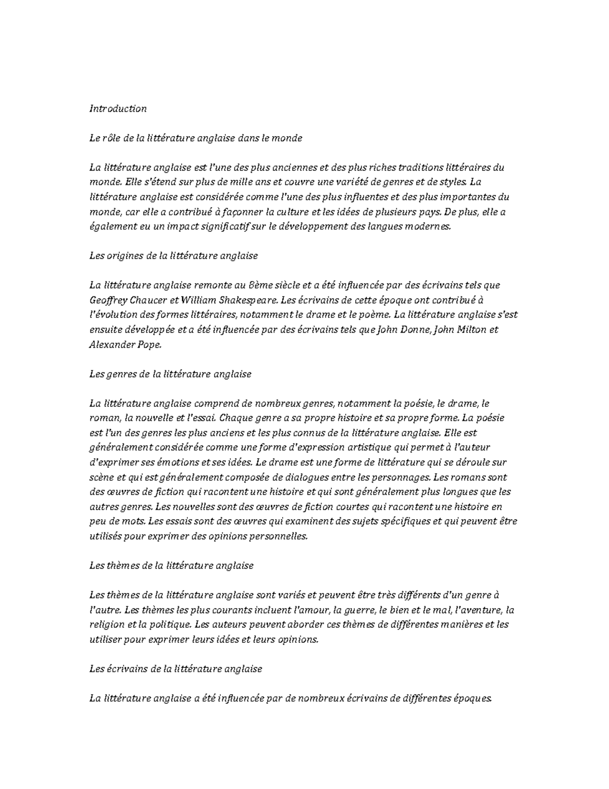 English literature Study Notes - Introduction Le rôle de la littérature ...