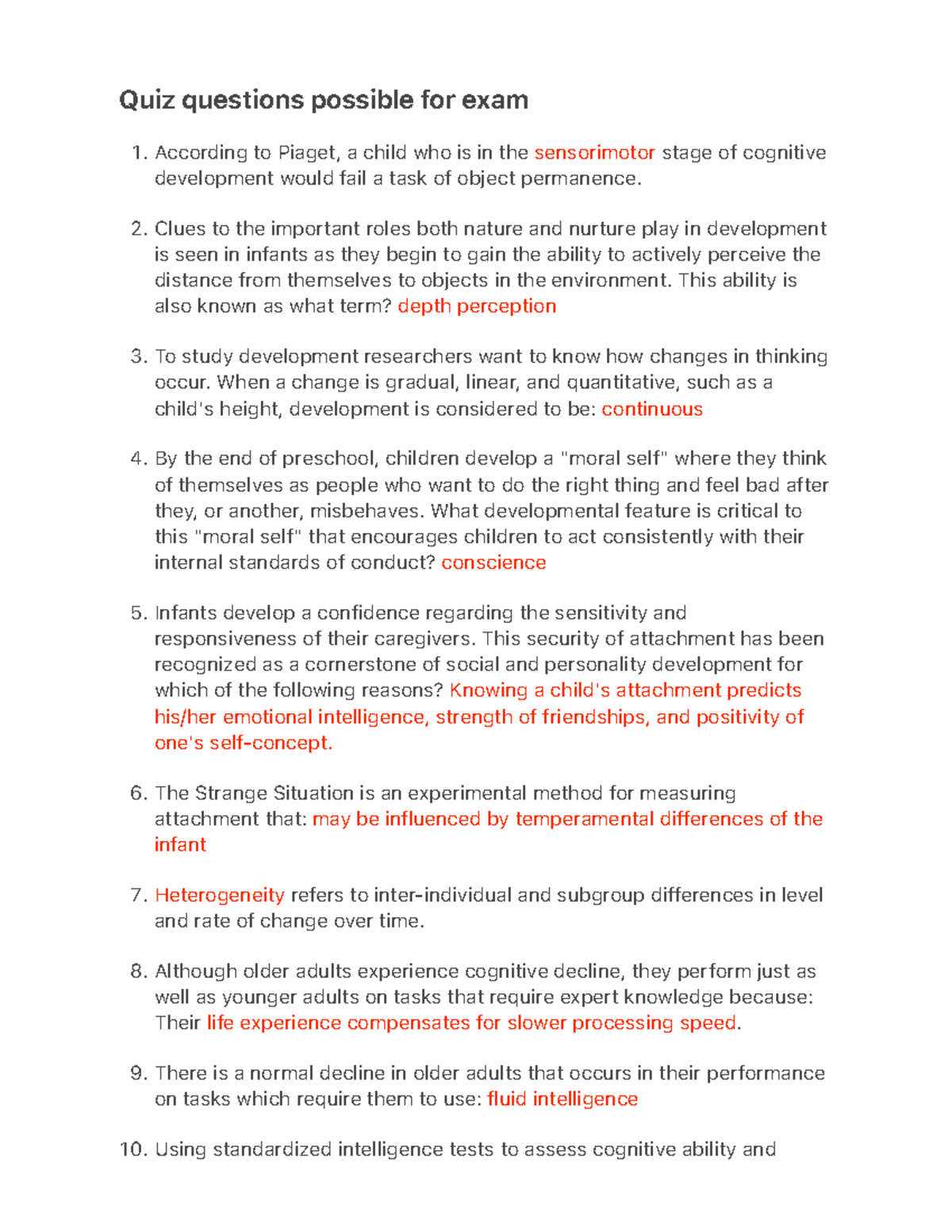 Quiz questions possible for exam - 1. 2. 3. 4. 5. 6. 7. 8. 9. 10. Quiz ...