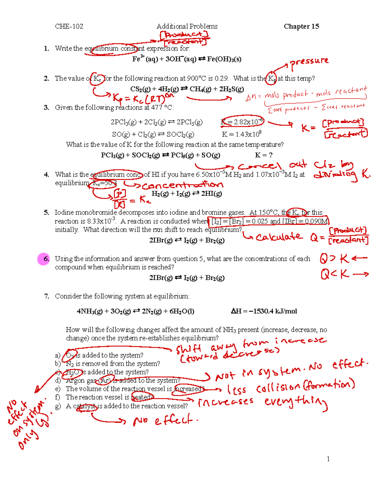Chap15-Additional Problems-Questions only-1 - CHE-102 Additional Problems Chapter 15 1 1. Write ...