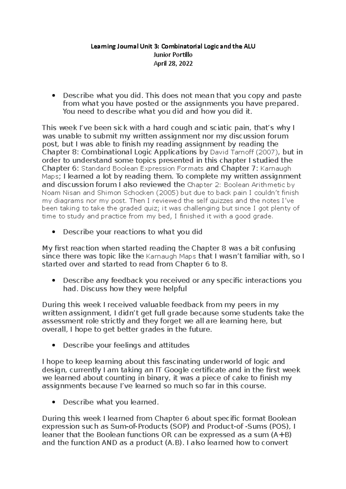 Learning Journal unit 3 - This does not mean that you copy and paste ...