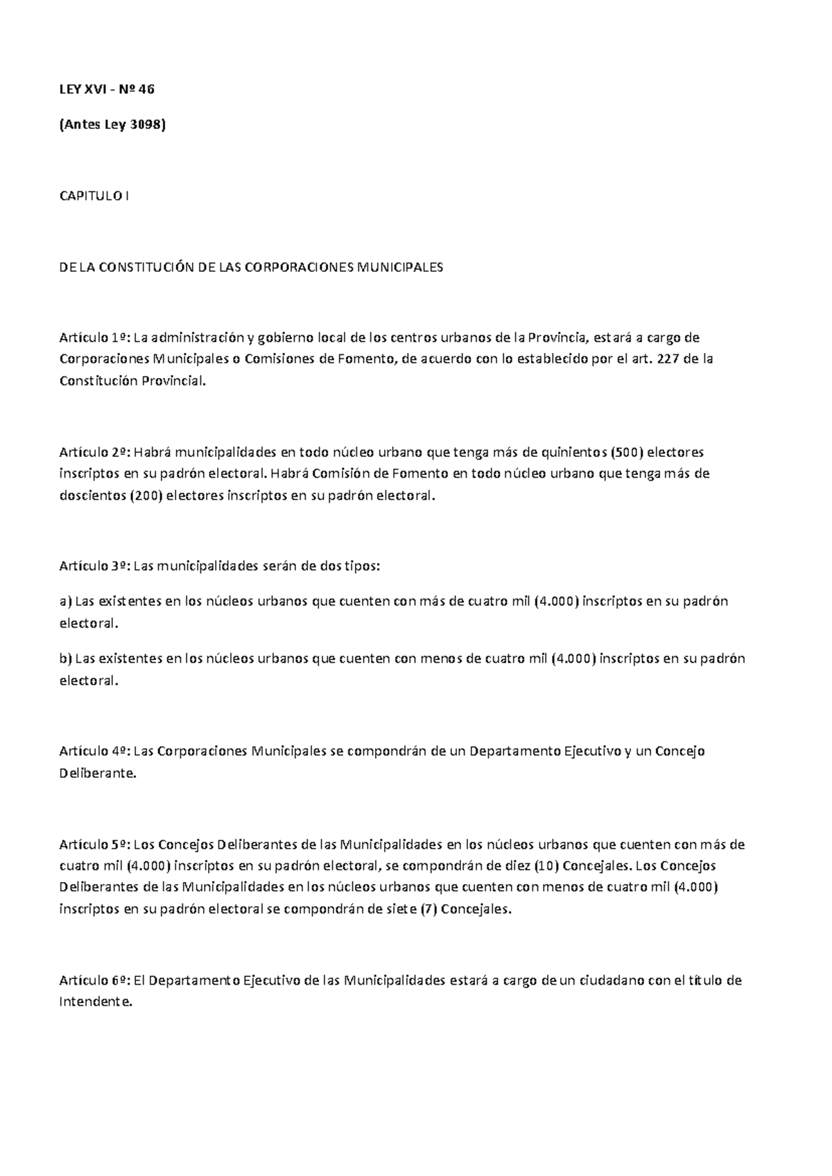 Ley XVI 46 - Ley de Corporaciones Municipales - LEY XVI - Nº 46 (Antes ...