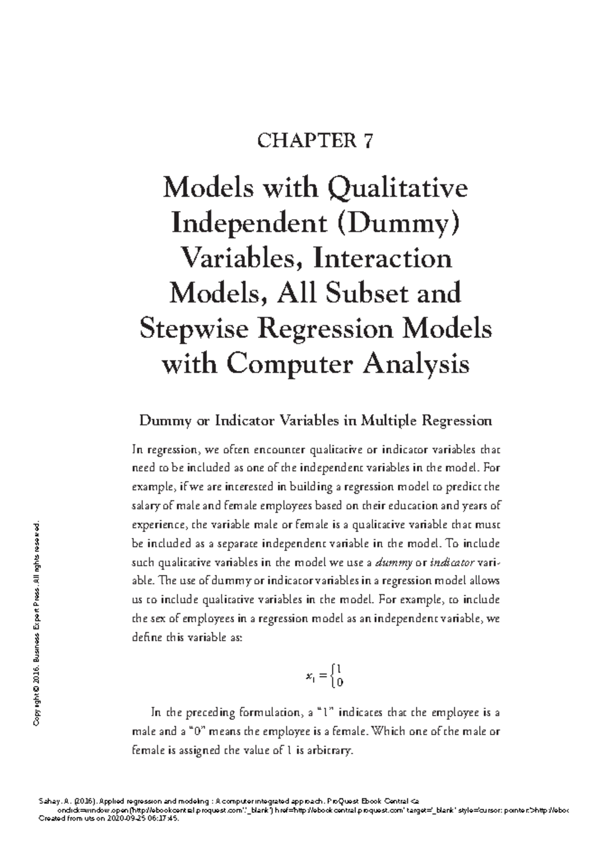 Dummy variables how to - CHAPTER 7 Models with Qualitative Independent ...