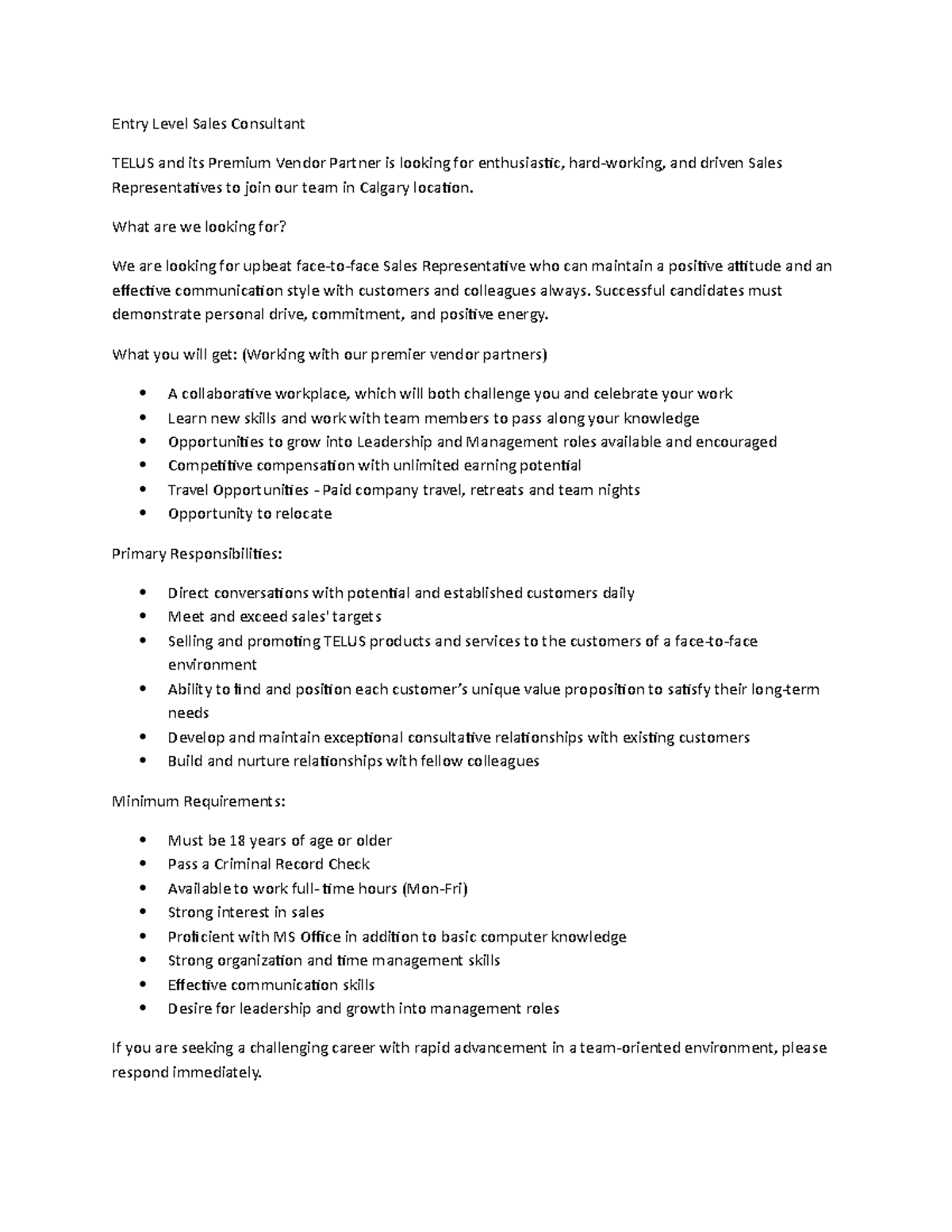 Telus Assignment Activity Entry Level Sales Consultant TELUS And Its telus-assignment-activity-entry-level-sales-consultant-telus-and-its
