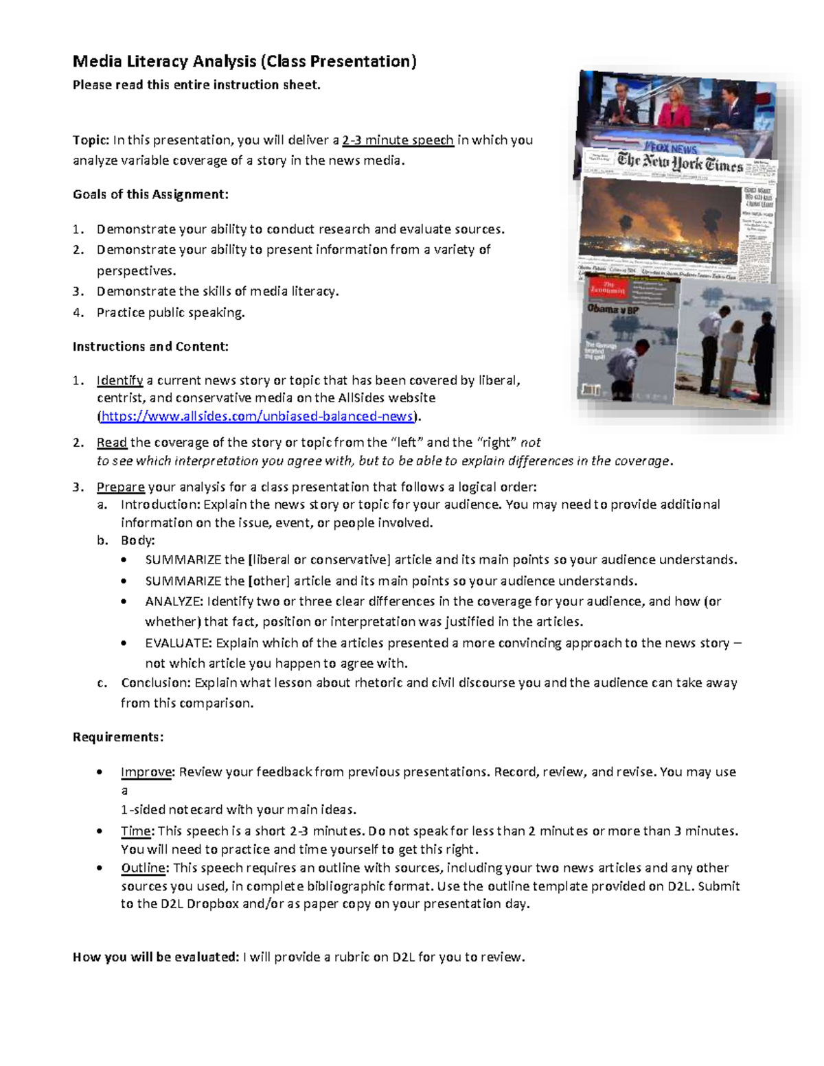 Media Literacy Analysis Class Presentation Assignment - Media Literacy ...