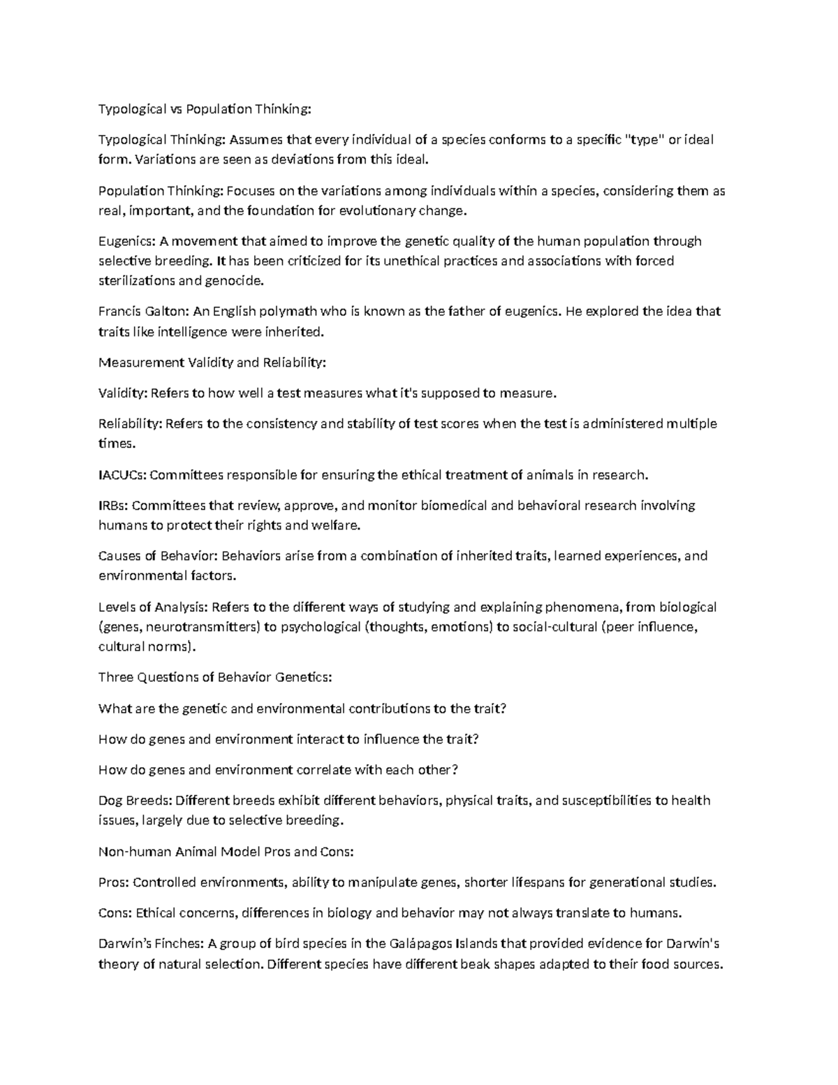 Psyc study 1 extended - Lecture notes - Typological vs Population ...