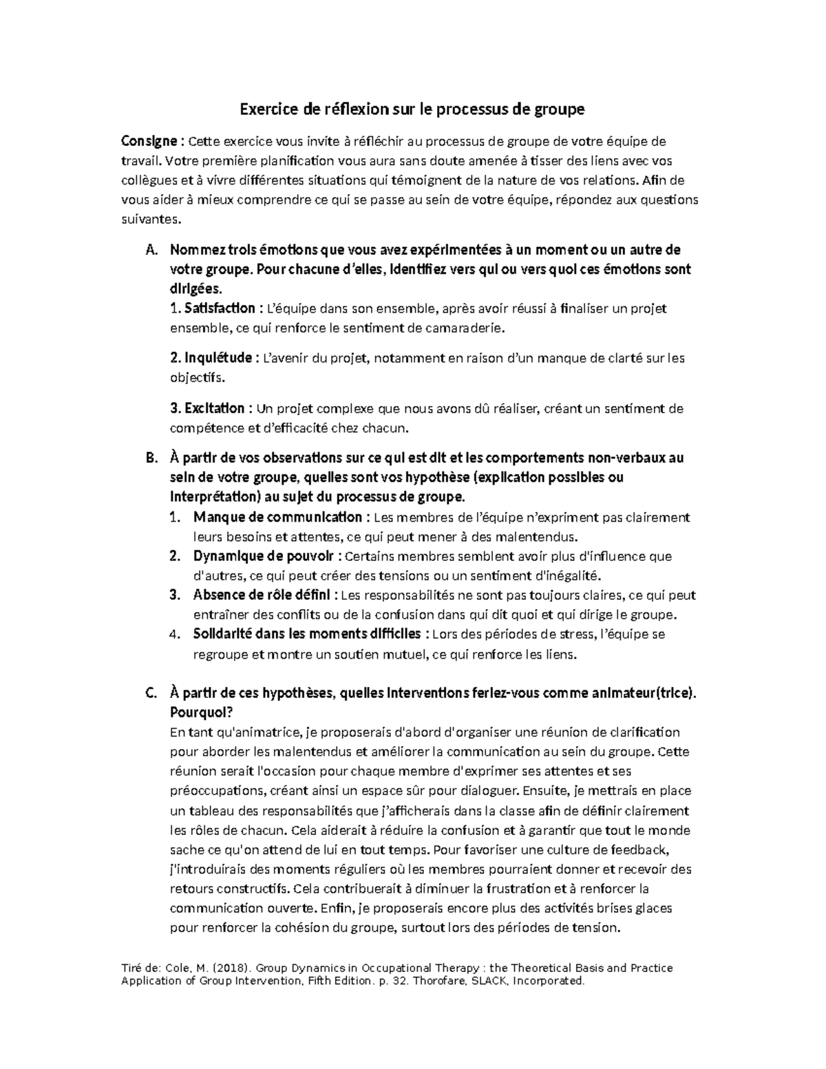 Limat 43 - Exercice de réflexion sur le processus de groupe - Exercice ...