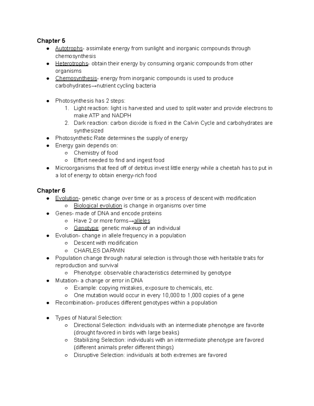 Principles of Ecology Chapters 5+6 - Chapter 5 assimilate energy from ...