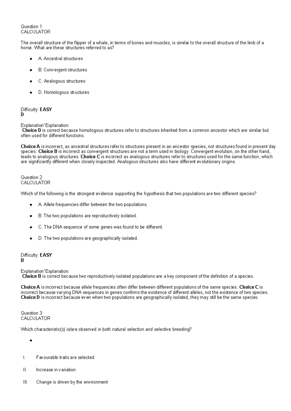 Biology SL 2025 Unity & Diversity - Evolution & Speciation - Question 1 ...