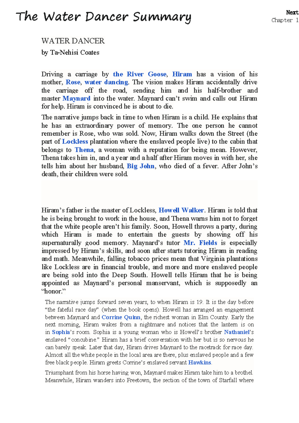 The Water Dancer Summary in Literature Subject - WATER DANCER by Ta ...