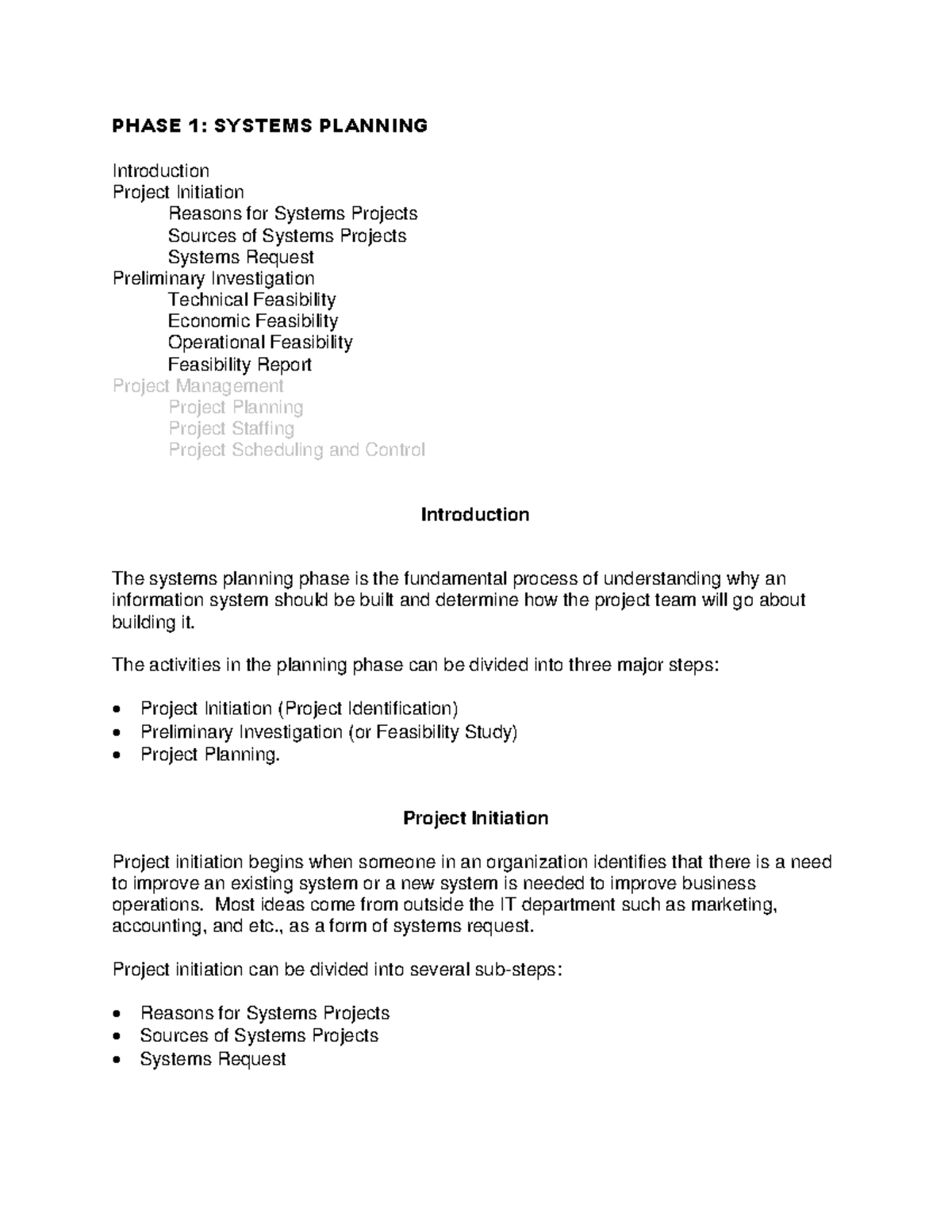 Systems Planning - PHASE 1: SYSTEMS PLANNING Introduction Project ...