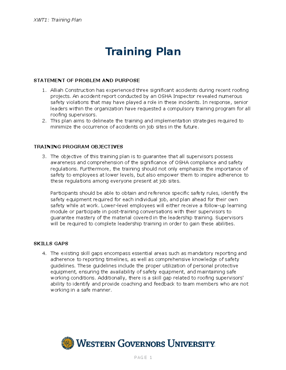 Training Plan - Revised - C234 - WGU - Studocu