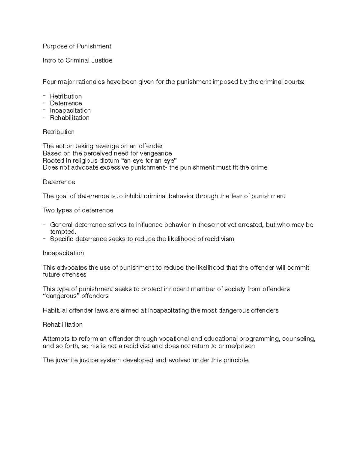 Purpose of Punishment - Purpose of Punishment Intro to Criminal Justice ...