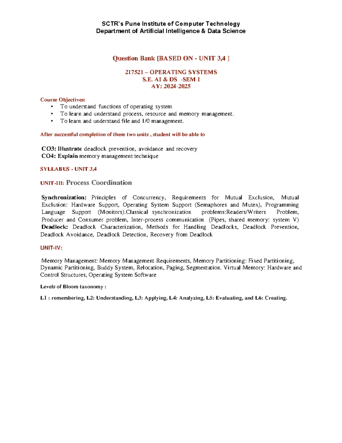 OS Question bank for Unit3to4-AI&DS - Copy - SCTR’s Pune Institute of ...