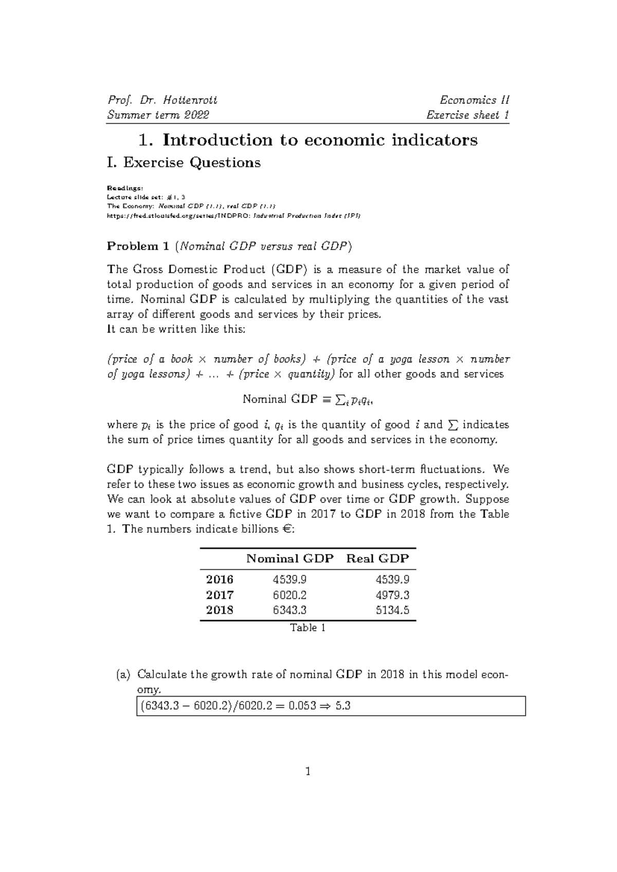 Econ II Exercise 1 Solutions - Summer term 2022 Exercise sheet 1 1 ...