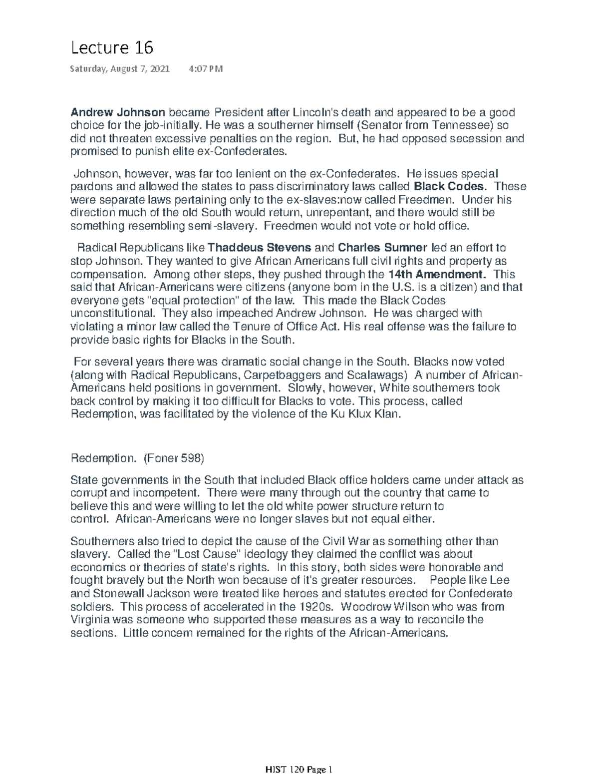Lecture 16 - Assignment - Andrew Johnson became President after Lincoln ...