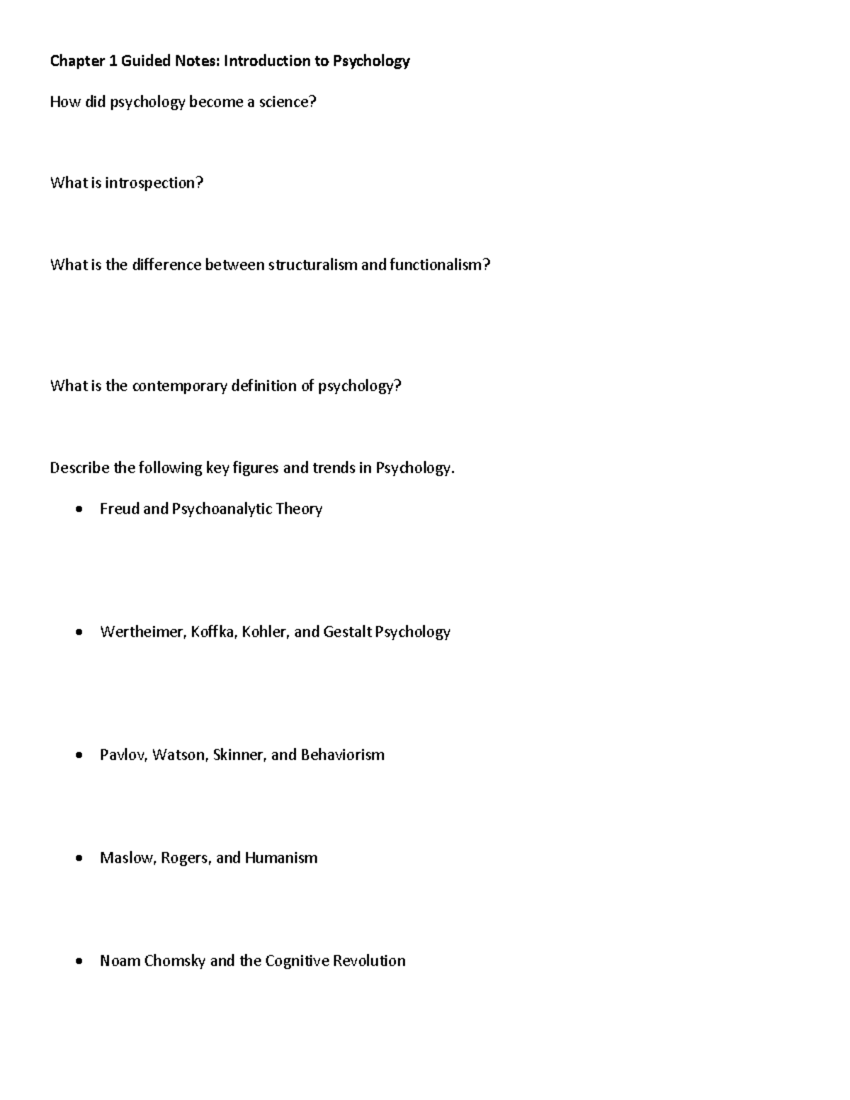 Intro to Psychology Chapter 1 Guided Notes - Chapter 1 Guided Notes ...