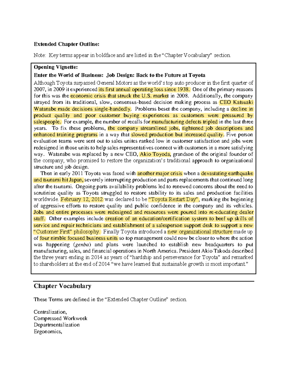 Extended Chapter Outline Chap 4 - Extended Chapter Outline: Note: Key ...