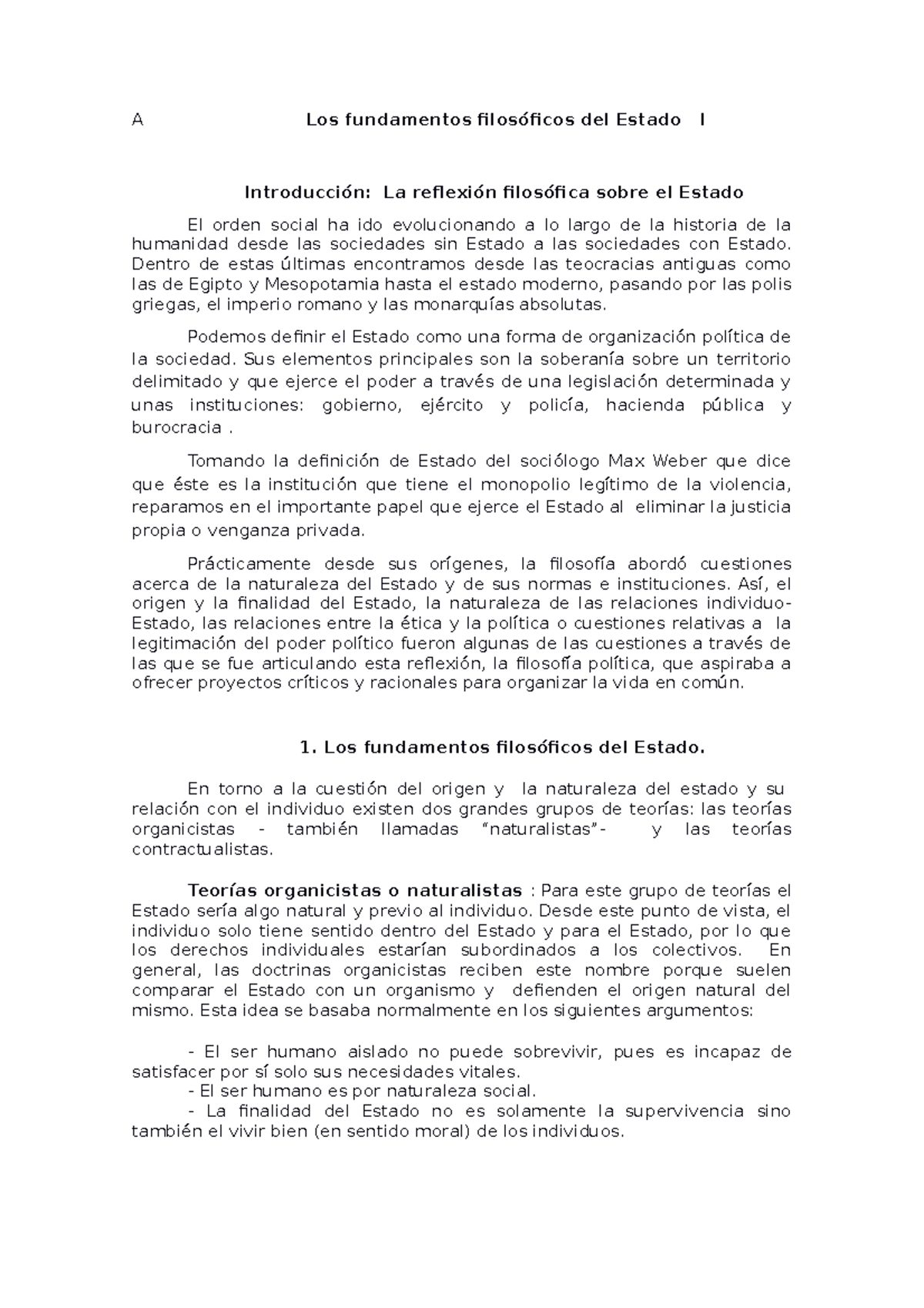 1º Bach Tema 5 Fundamentos del Estado A - A Los fundamentos filosóficos ...