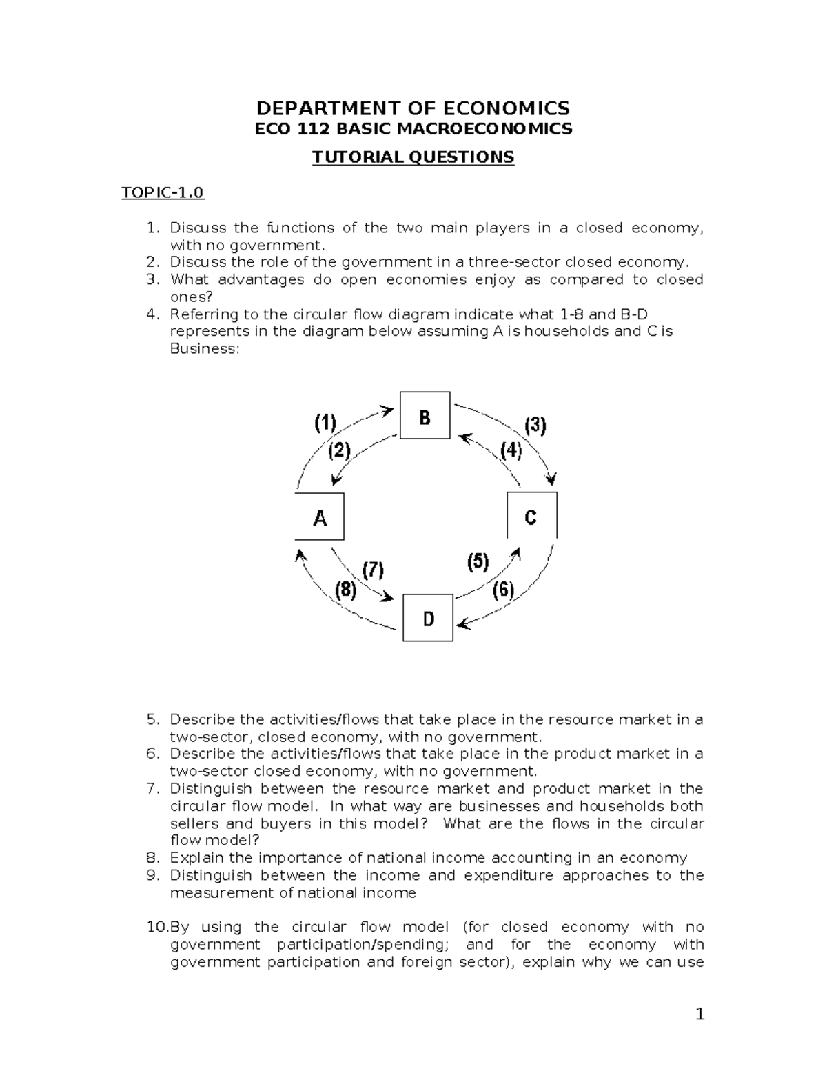 .arch ECO 112 2018- Tutorial Set 1 - DEPARTMENT OF ECONOMICS ECO 112 ...