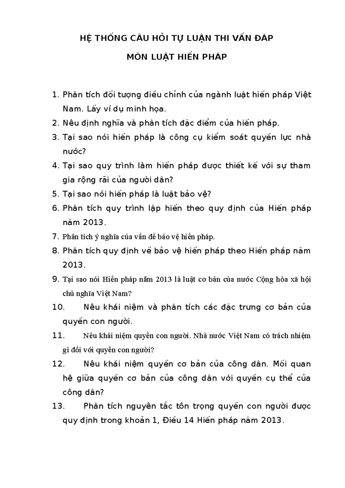 LUAT HIEN PHAP. HỆ THỐNG CÂU HỎI TỰ LUẬN THI VẤN ĐÁP VB2. 2019 - HỆ THỐNG CÂU HỎI TỰ LUẬN THI ...
