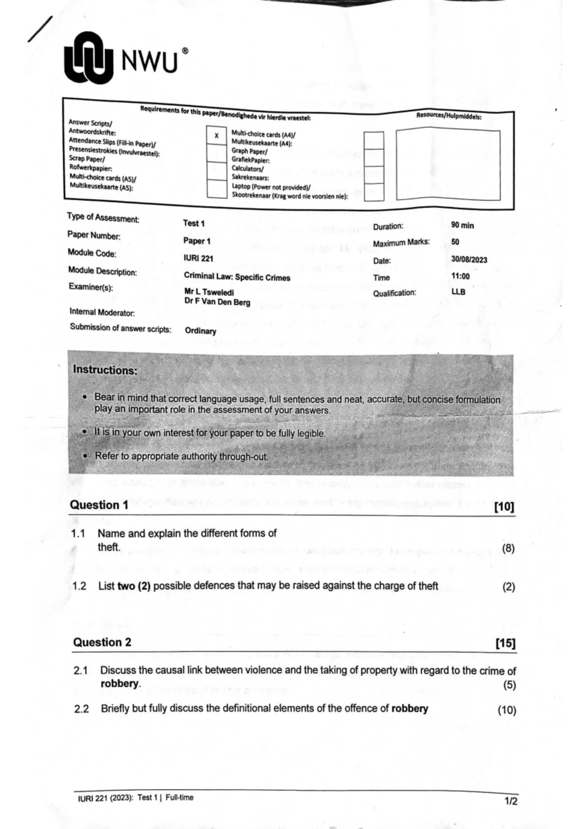 Document 61 - Test 1 - IURI 211 - Studocu