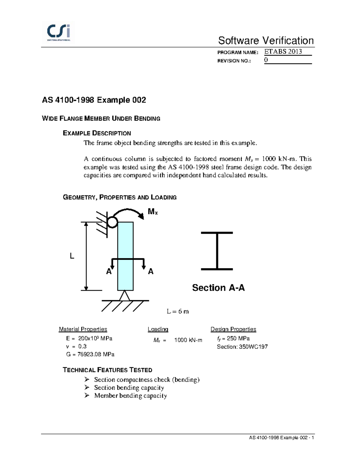 AS 4100-1998 Example 002 - PROGRAM NAME: ETABS 2013 REVISION NO.: 0 AS ...