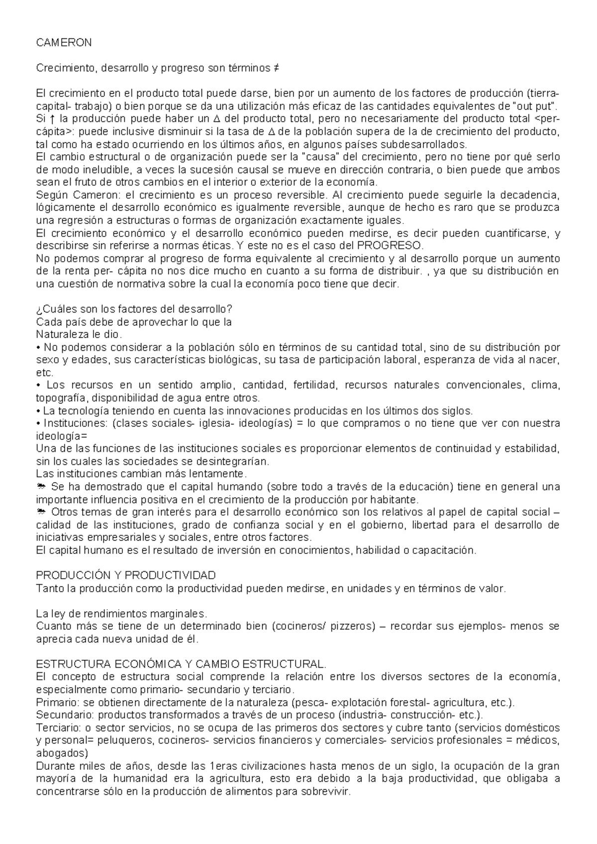 resumen 1er parcial - CAMERON Crecimiento, desarrollo y progreso son ...