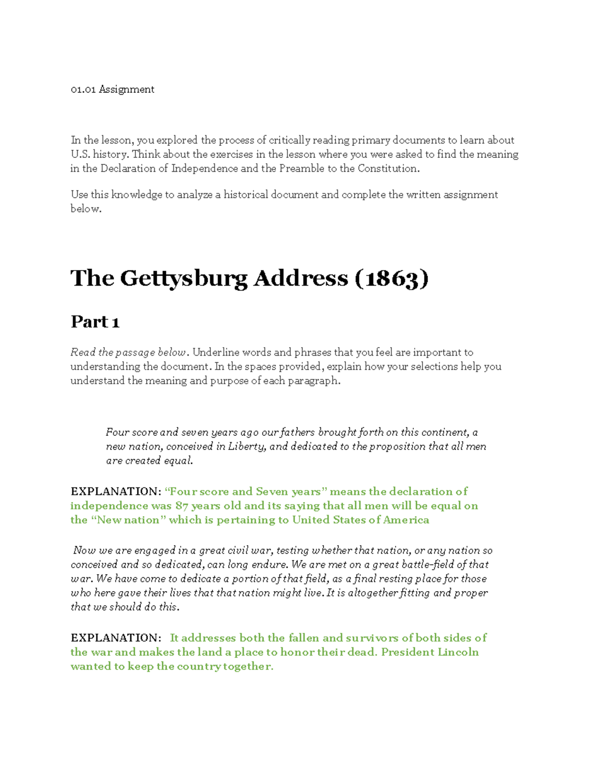01.01 Set The Stage - 01 Assignment In the lesson, you explored the ...