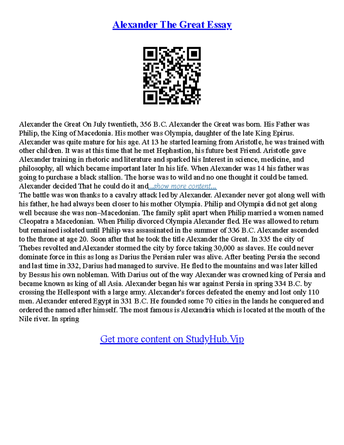 Alexander The Great Essay - Alexander The Great Essay Alexander the ...