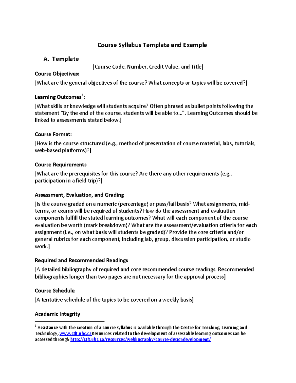 H Course Syllabus Template and Example - Template [Course Code, Number ...