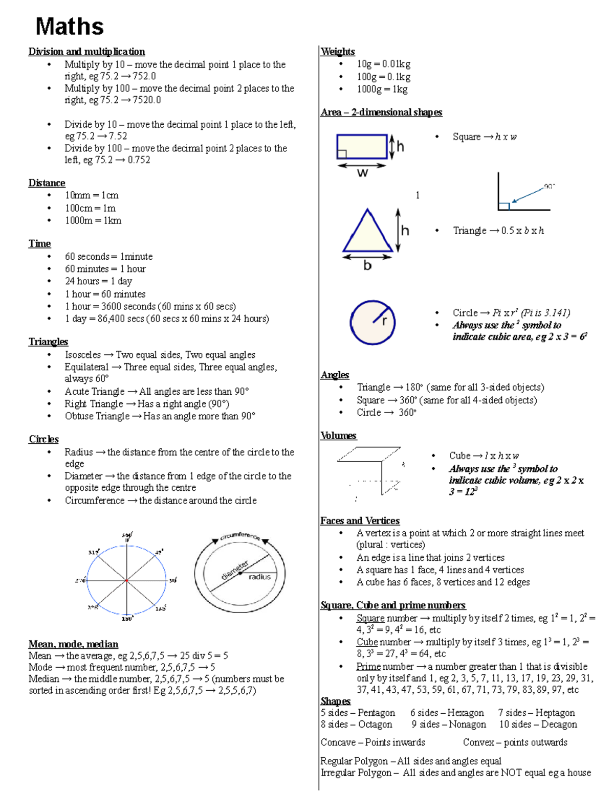 731789325 11 plus cheat sheet - Maths Weights • 10g = 0 • 100g = 0 ...
