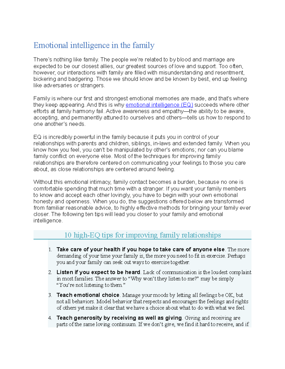 Emotional intelligence in the family - Emotional intelligence in the ...