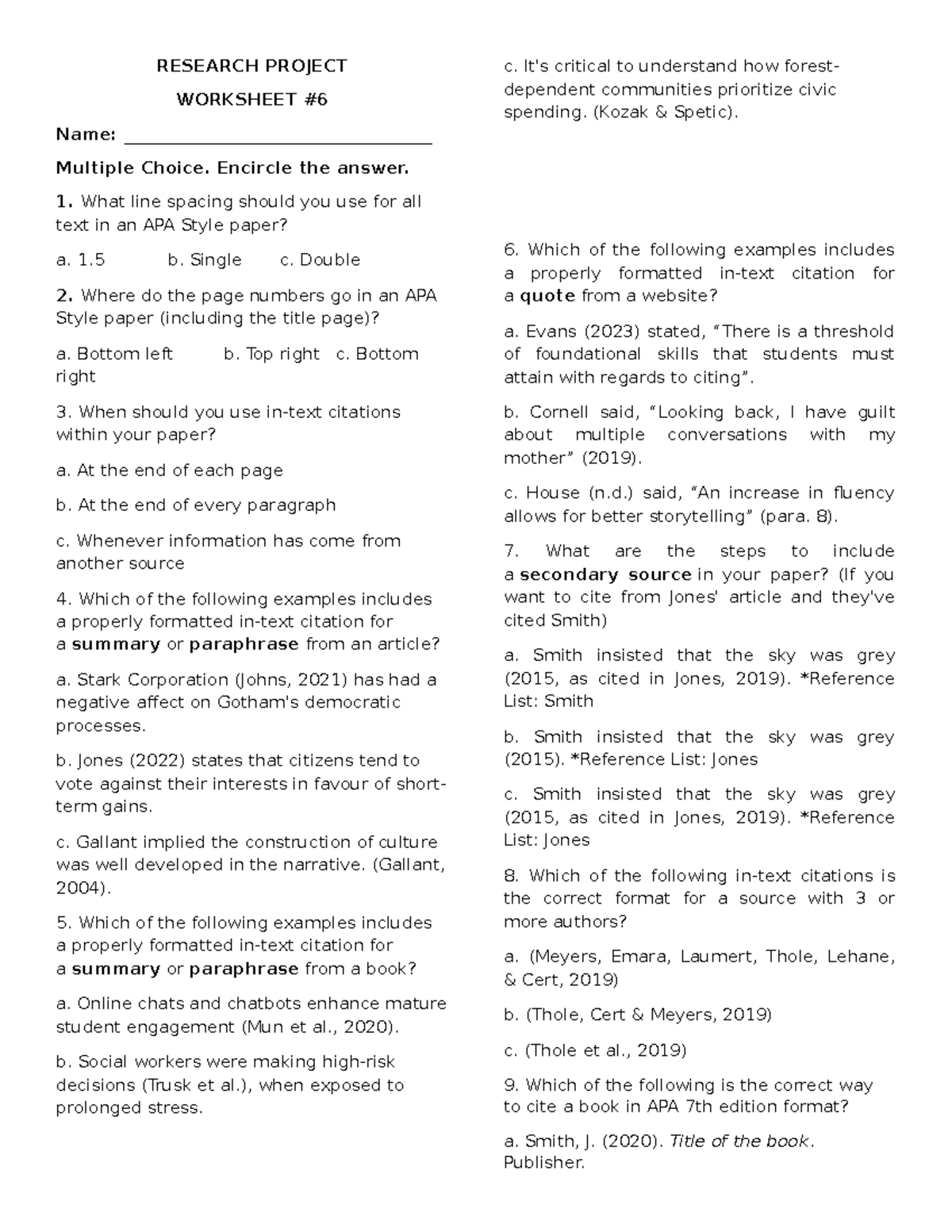 Worksheet 6 - RESEARCH PROJECT WORKSHEET Name ...