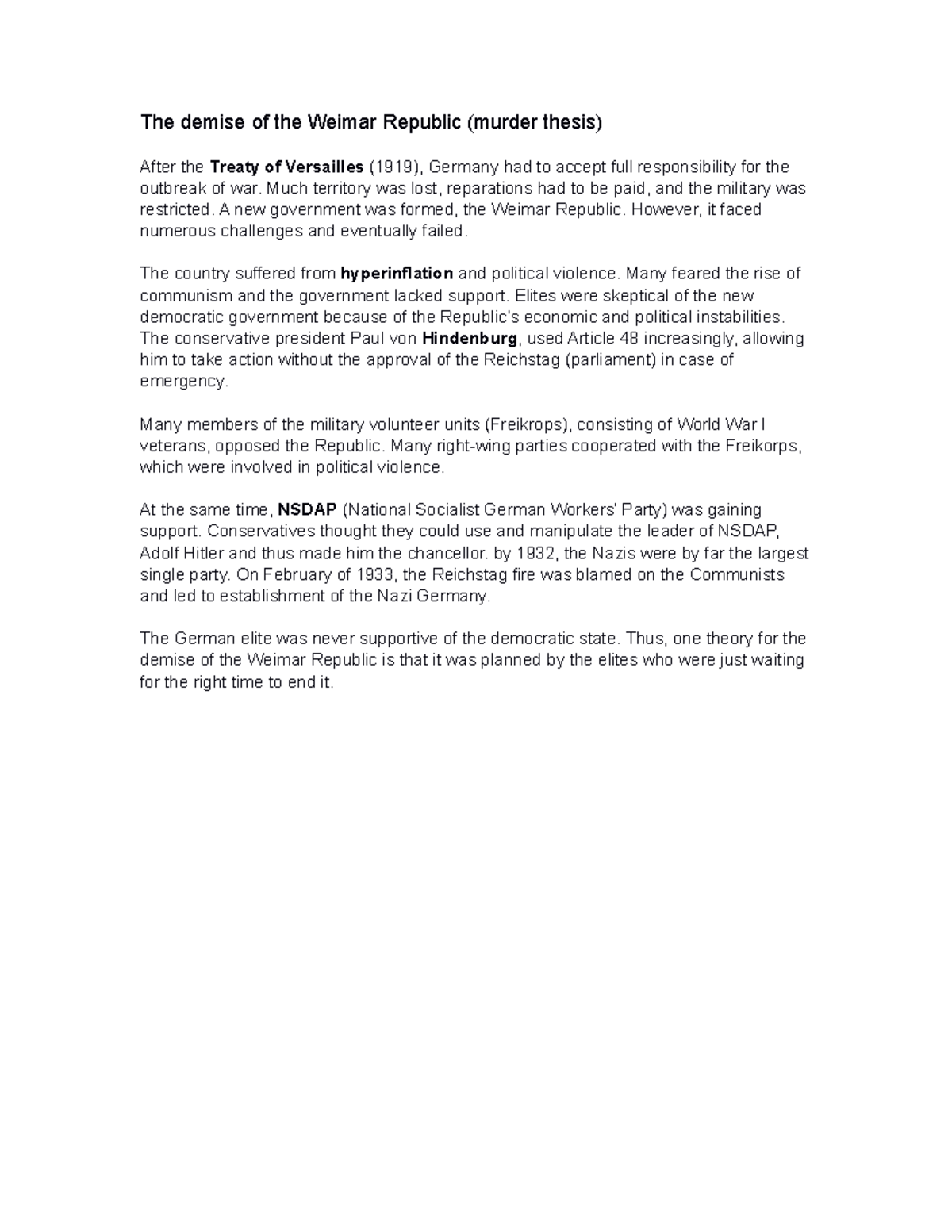 The demise of the Weimar Republic (the murder thesis) - The demise of ...