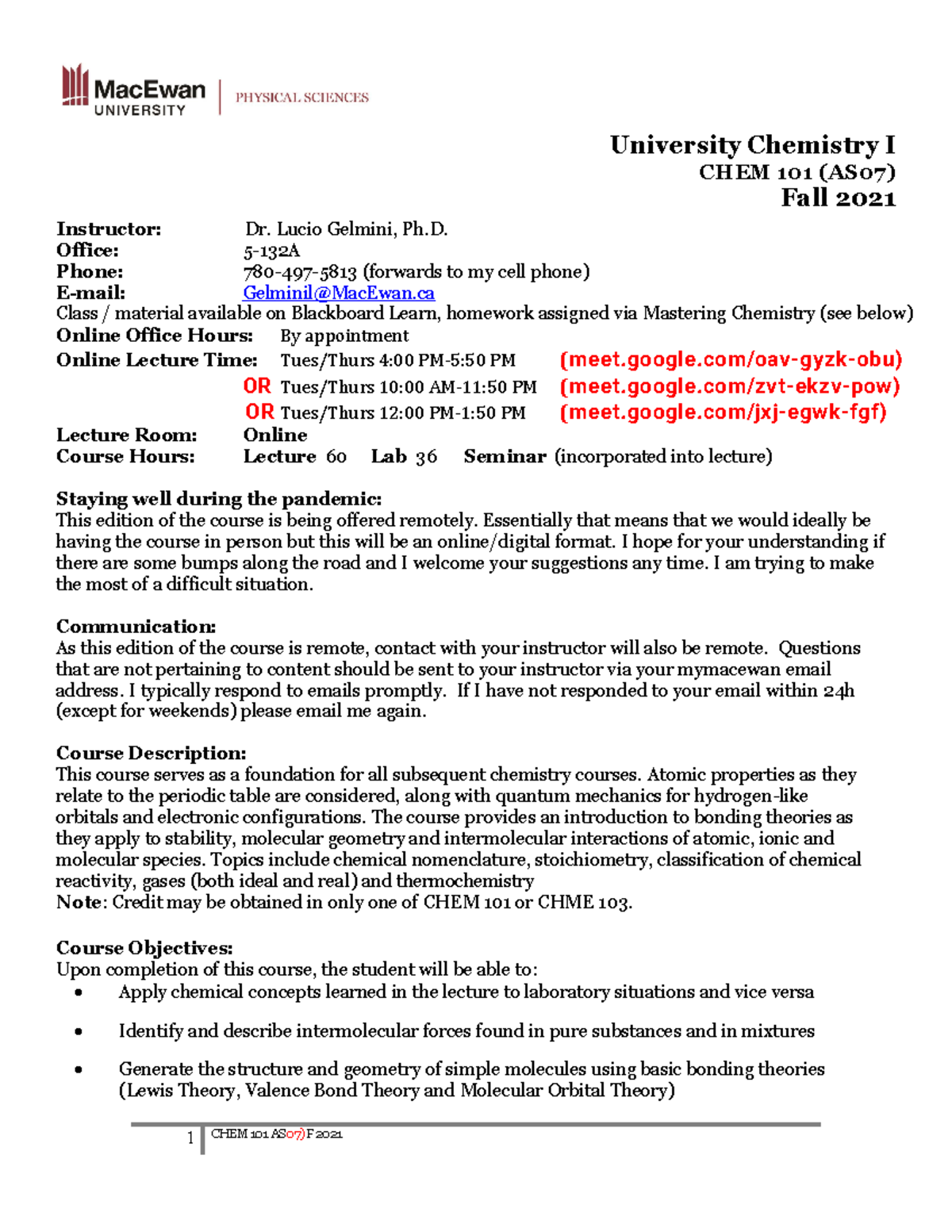 Chem 101 outline - Summary Introductory University Chemistry I - University Chemistry I CHEM 101 ...