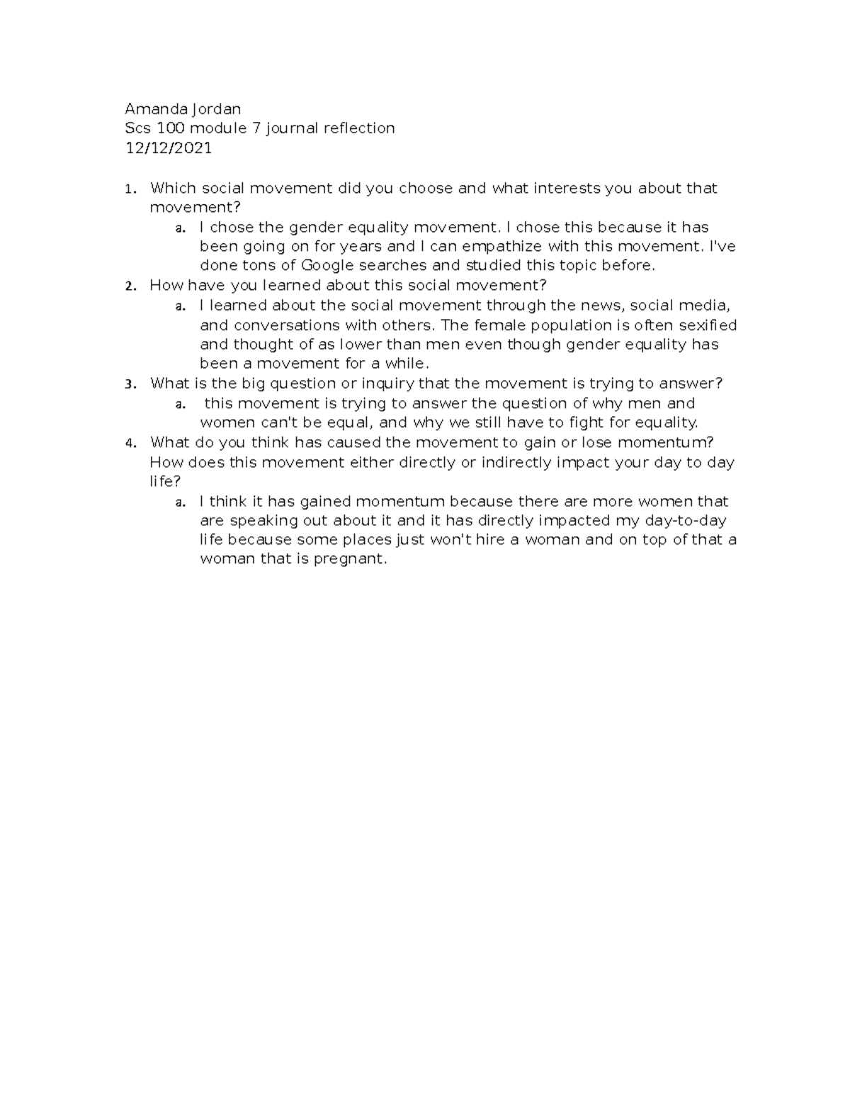 SCS 100 mod 7 journal - scs100 - Amanda Jordan Scs 100 module 7 journal ...