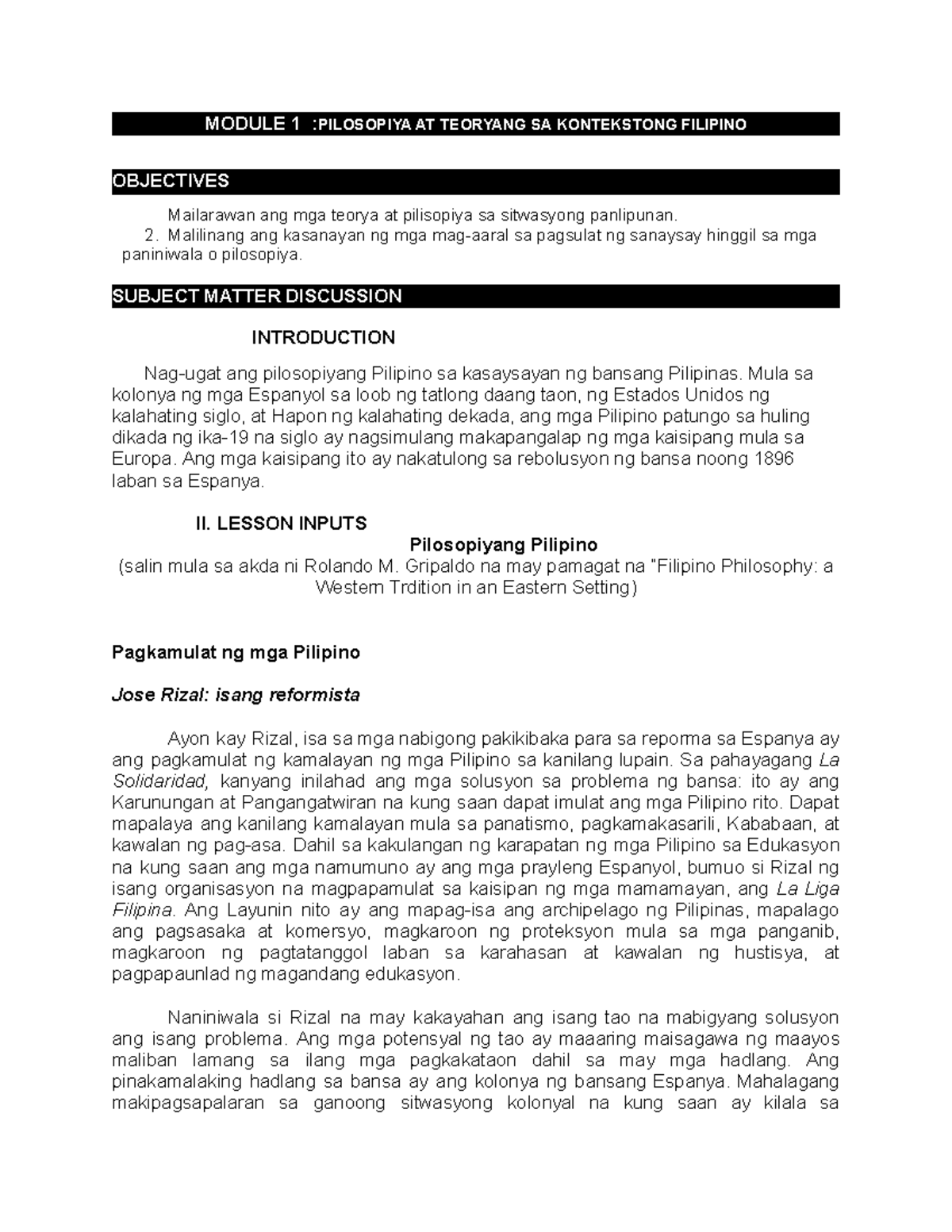 Dalumatfil- Midterm - N/a - MODULE 1 :PILOSOPIYA AT TEORYANG SA ...