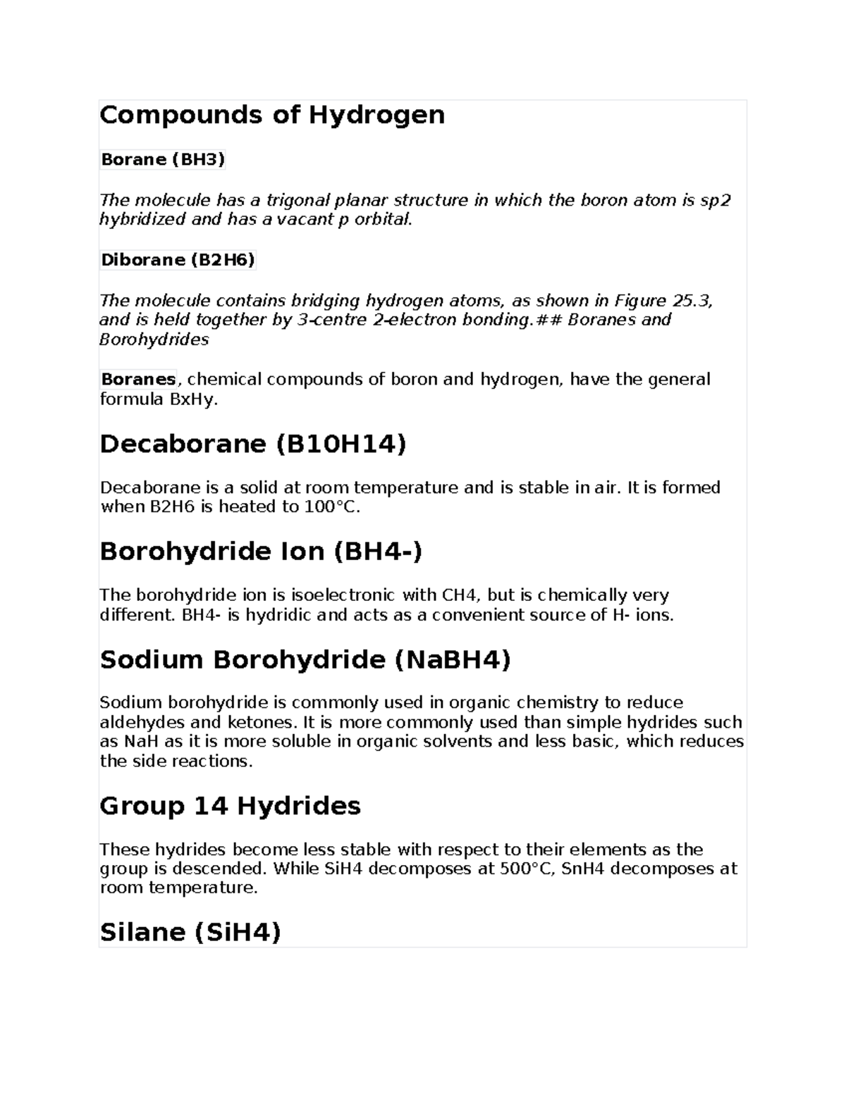 Hydrogen notes 4 - Compounds of Hydrogen 🌊 Borane (BH3) The molecule ...