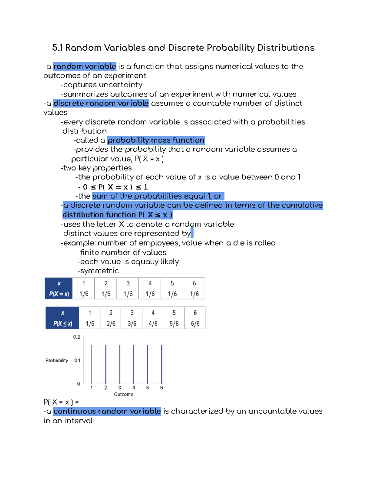 BUAD 231 Chapter 5 Notes - 5 Random Variables and Discrete Probability ...
