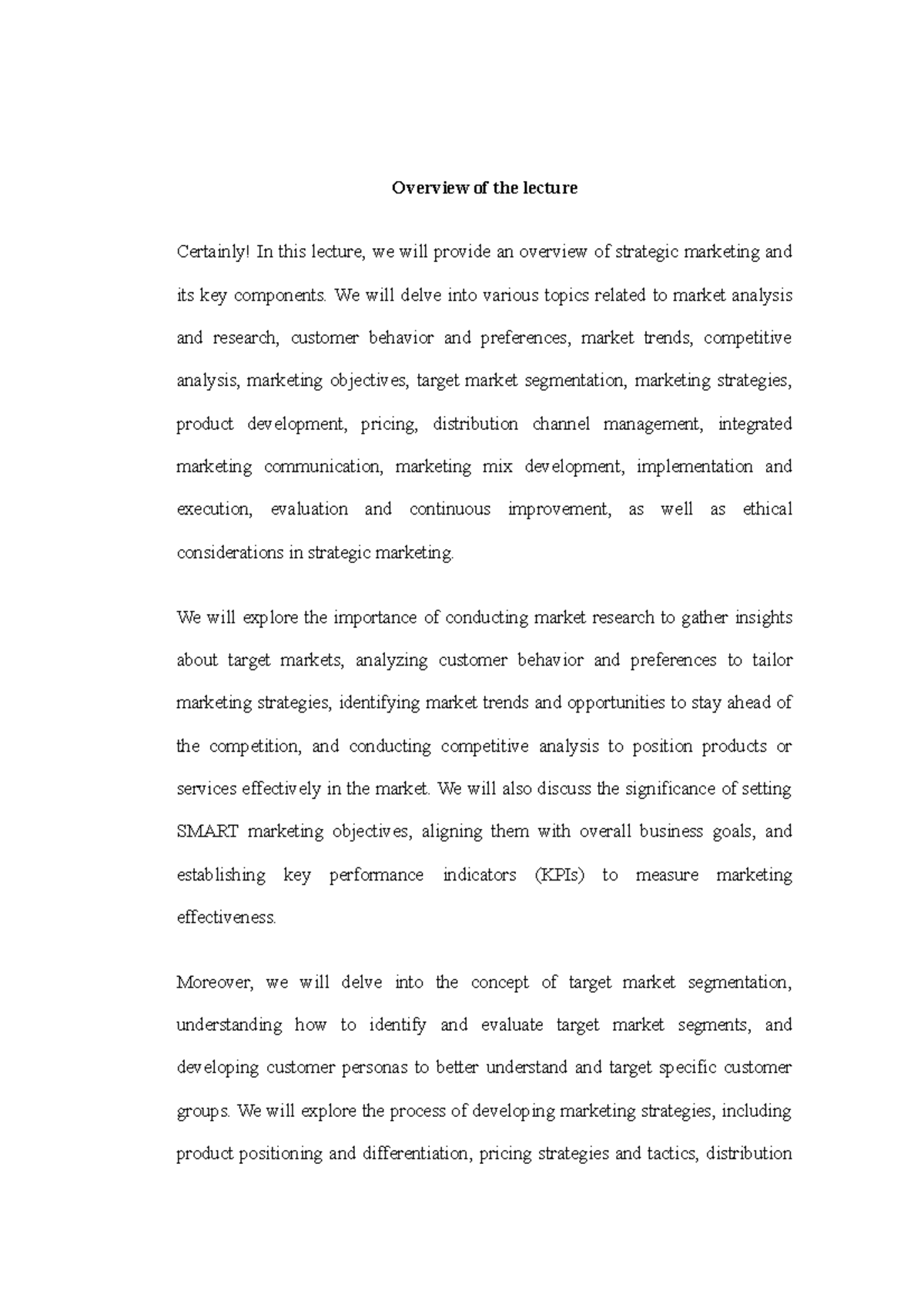 Overview of the lecture - Overview of the lecture Certainly! In this ...