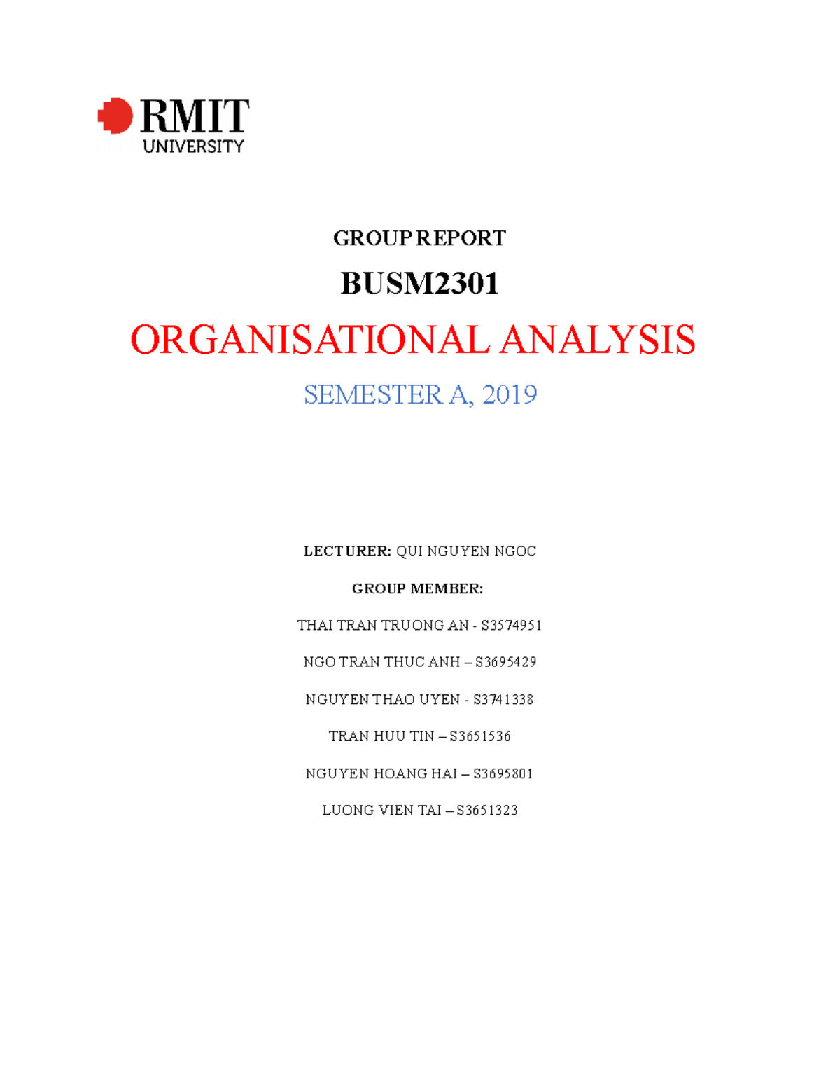 Group Report asm 2 sample - GROUP REPORT BUSM ORGANISATIONAL ANALYSIS ...