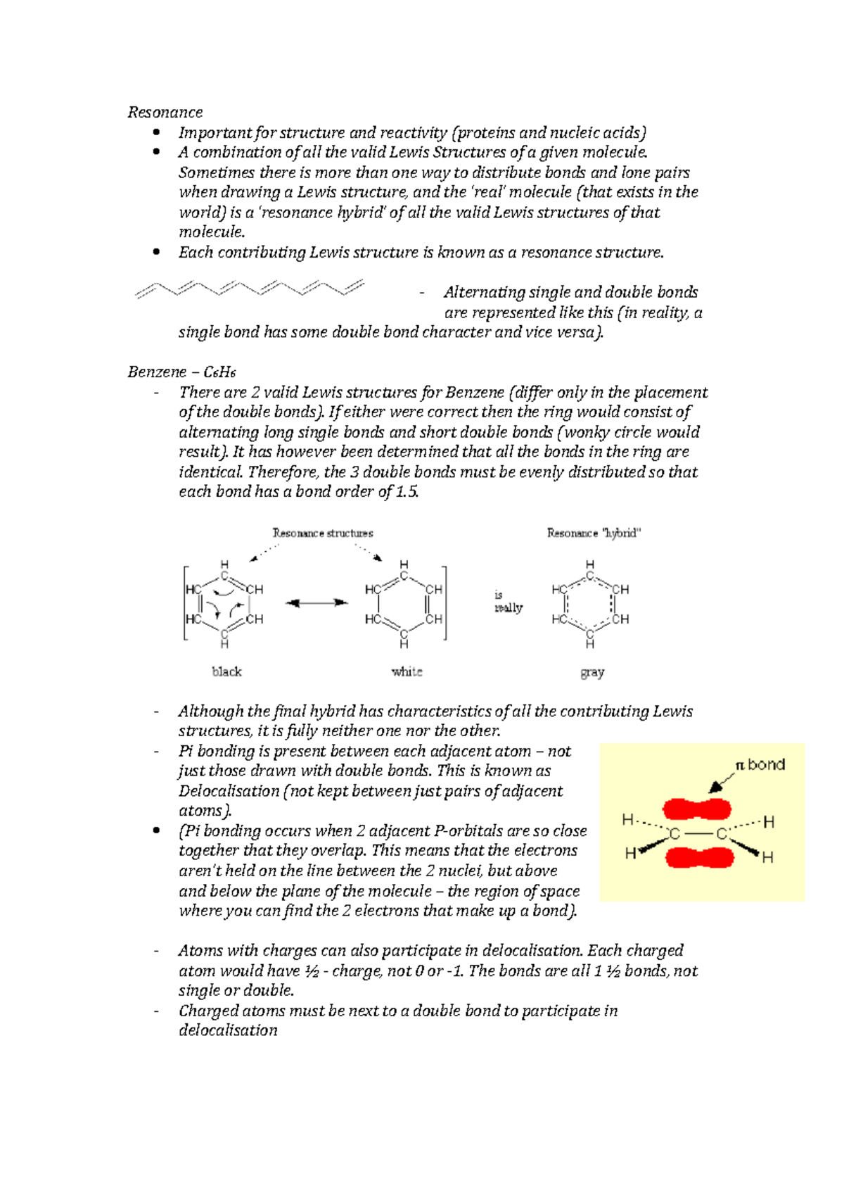 Summary - Resonance & Delocalisation - Resonance Important for ...