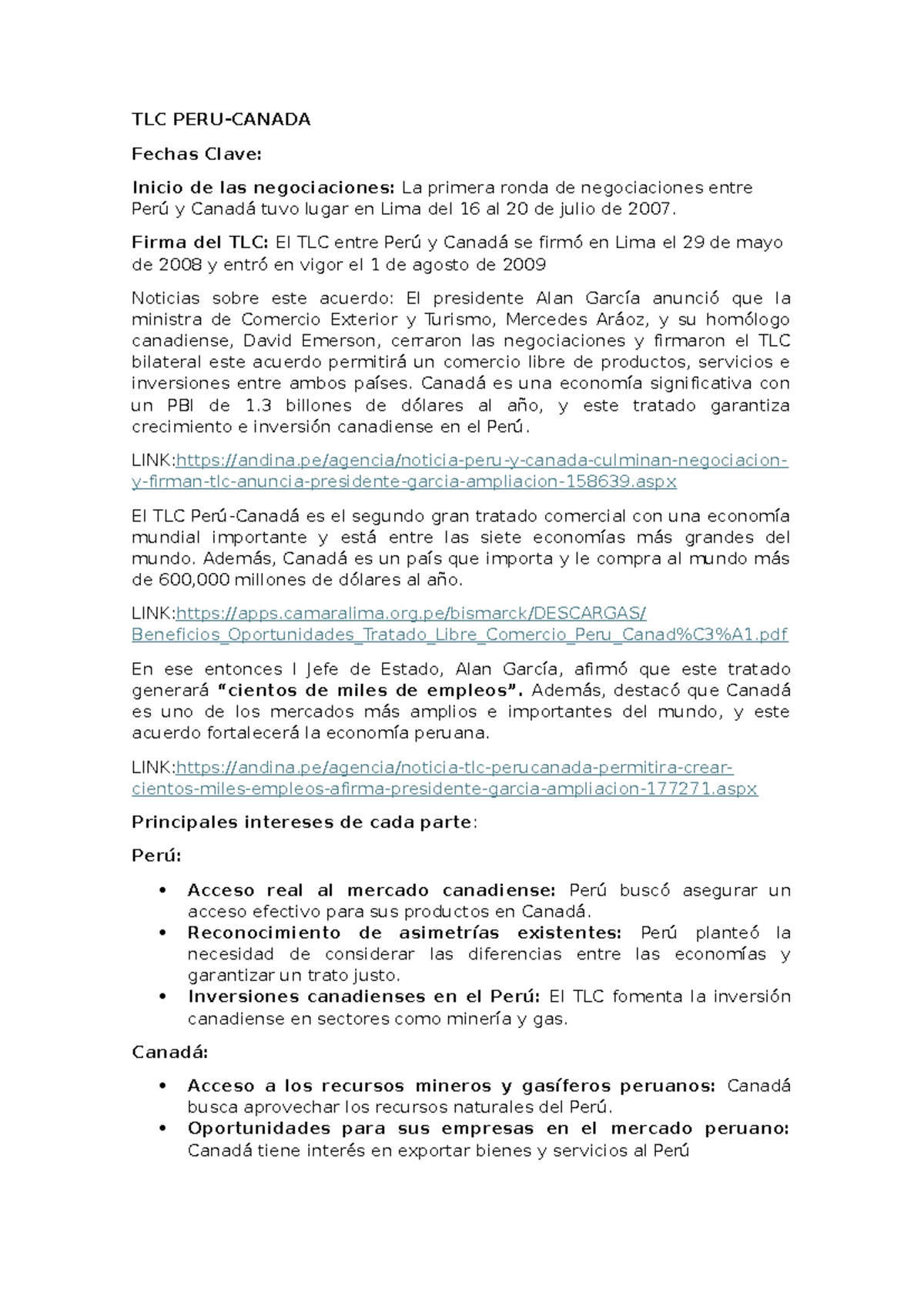 TLC PERU- Canada - TLC PERU-CANADA Fechas Clave: Inicio de las ...