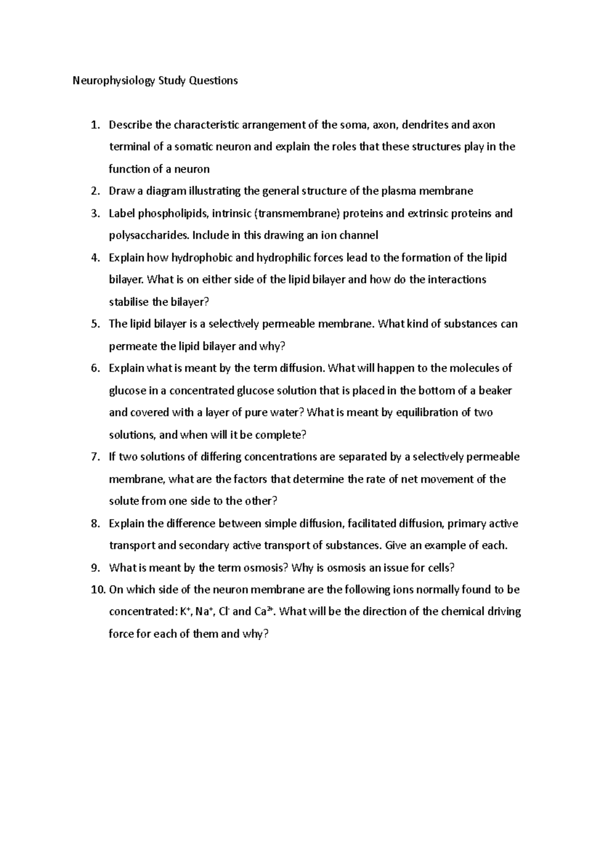 PHSI2601 Neurophysiology Practice Questions - Neurophysiology Study ...