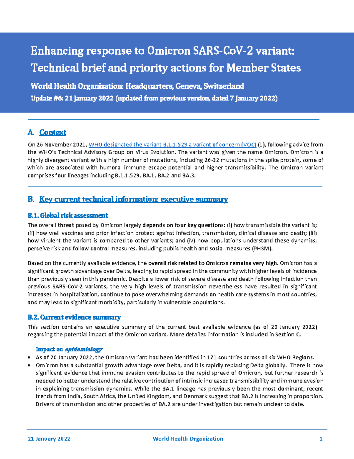 Global technical brief and priority action on Omicron SARS Co V 2 ...