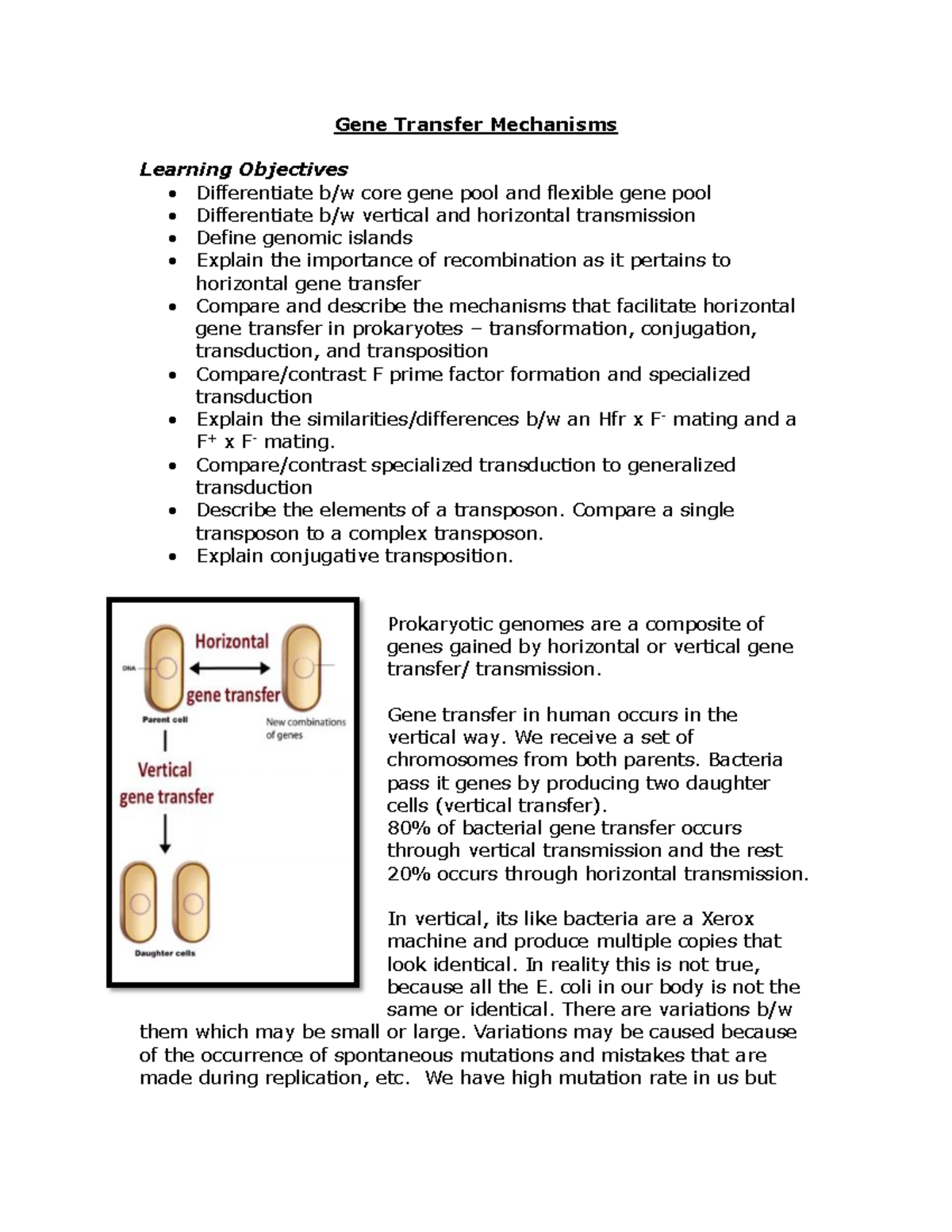 Gene Transfer Mechanisms - Gene Transfer Mechanisms Learning Objectives ...