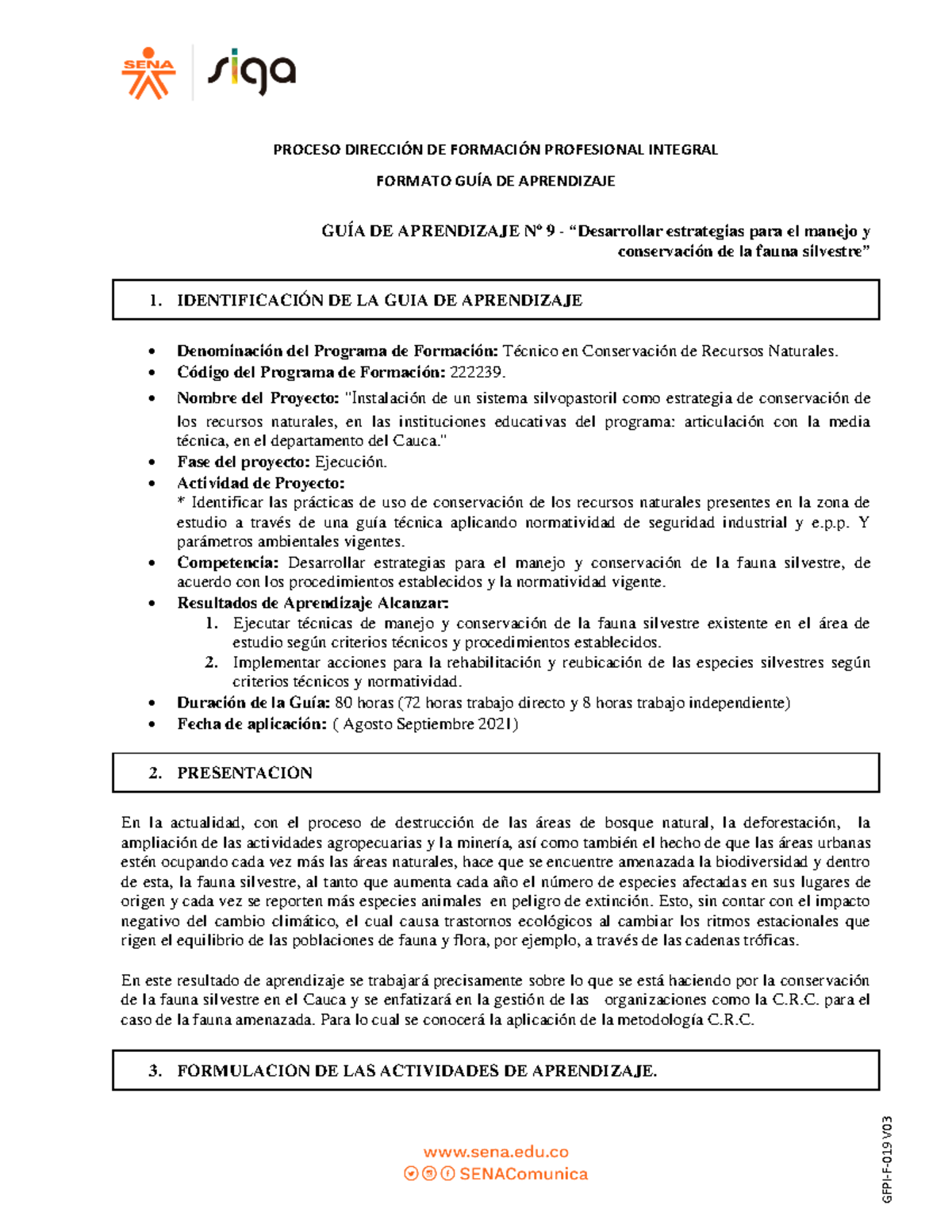 5 GFPI-F-019 Formato Guia de Aprendizaje 5 (manejo y cons fauna) - F- 019 V PROCESO DIRECCIÓN DE ...