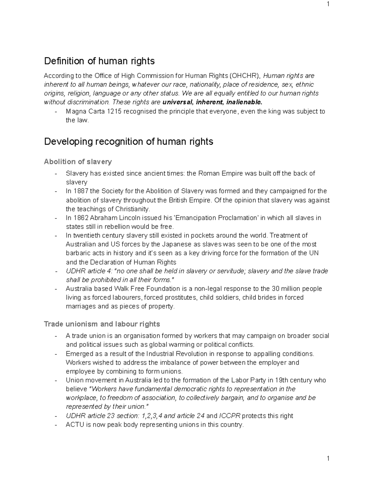 HSC Legal - Human Rights - 1 Definition of human rights According to ...