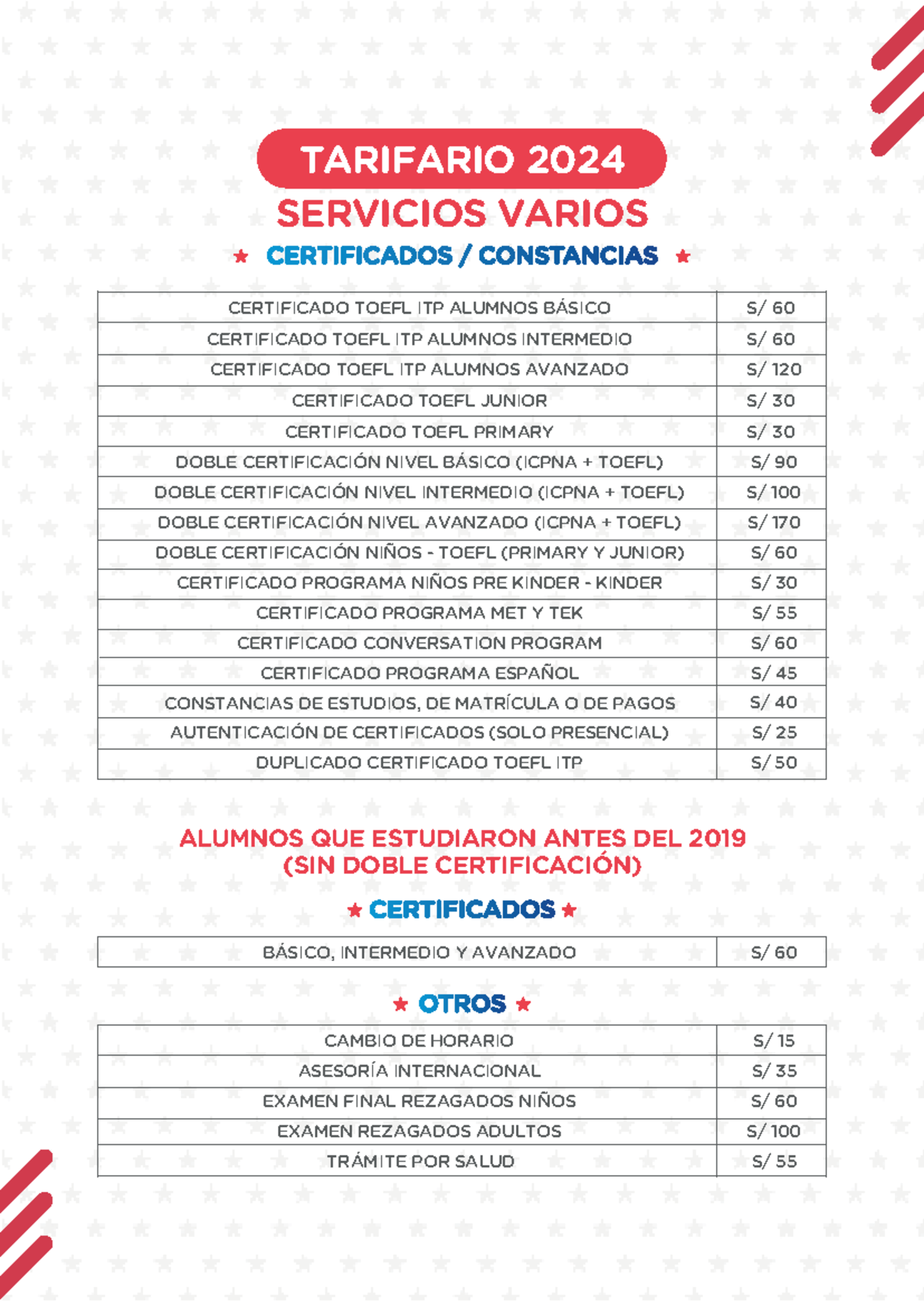 Tarifario Servicios - Muy exelente - TARIFARIO 2024 SERVICIOS VARIOS ...
